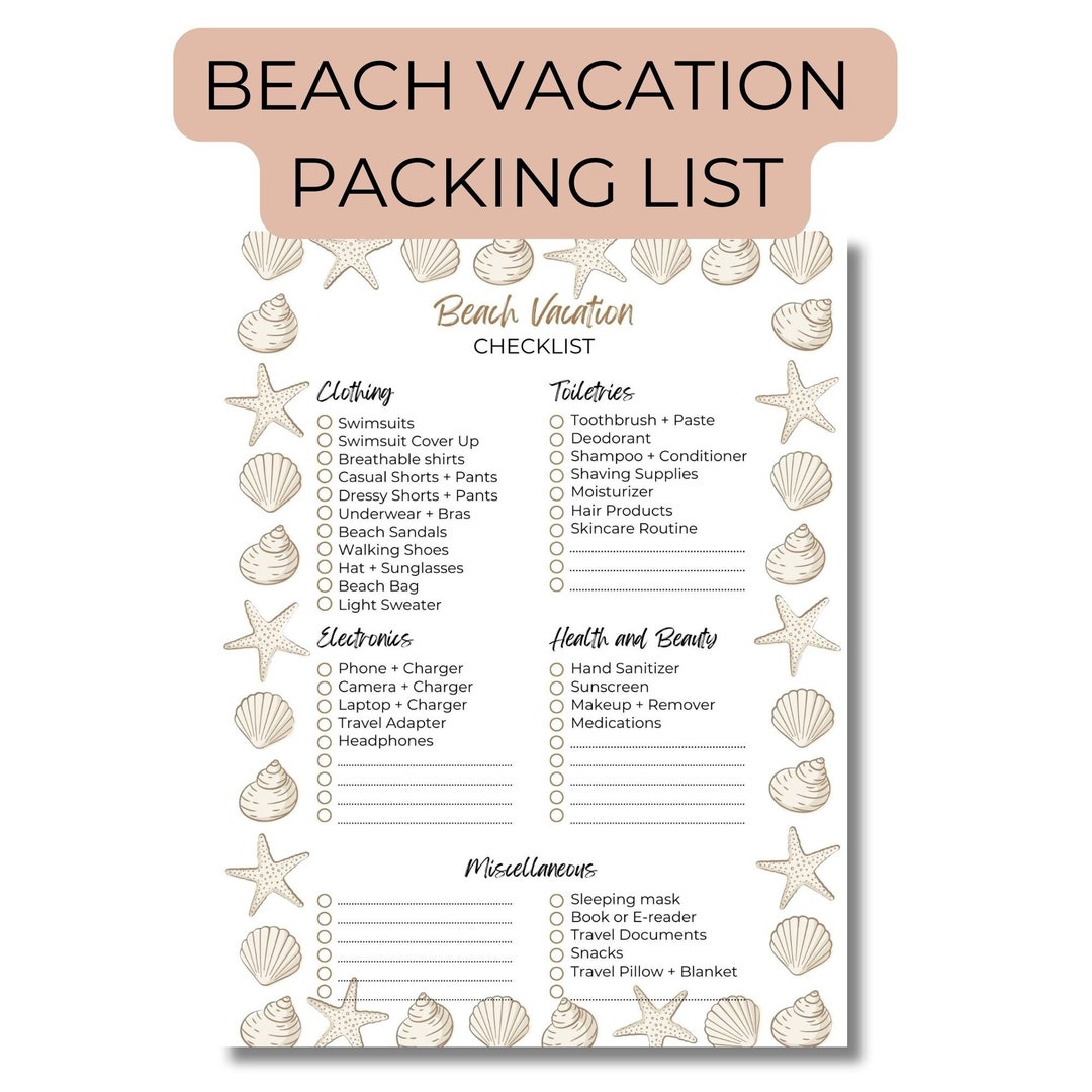 Beach Vacation Packing List Printable Travel Packing List PDF Vacation ...