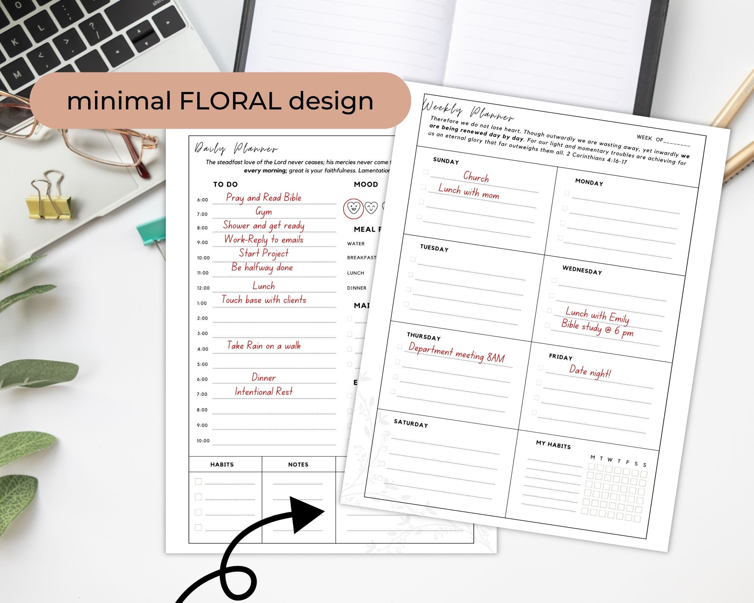 CHRISTIAN Planner Printable DAILY and Weekly Planner Devotional Planner ...