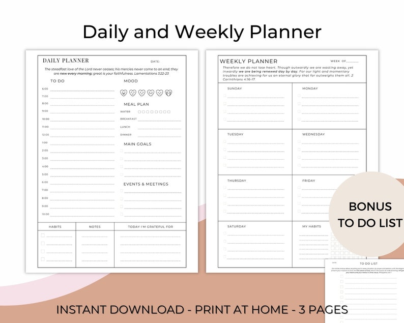 Christian Planner Printable DAILY AND WEEKLY Faith Planner Daily ...