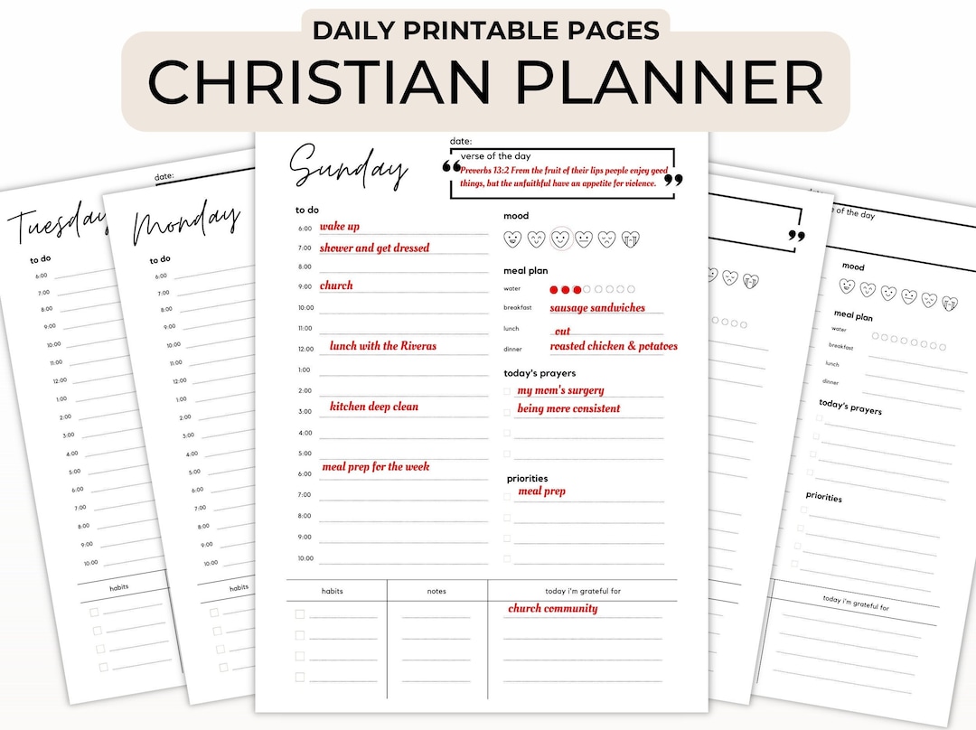 Christian Daily Planner Printable Pages Minimalist Faith Digital ...