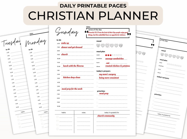 Christian Daily Planner Printable Pages Goal Planning Minimal ...