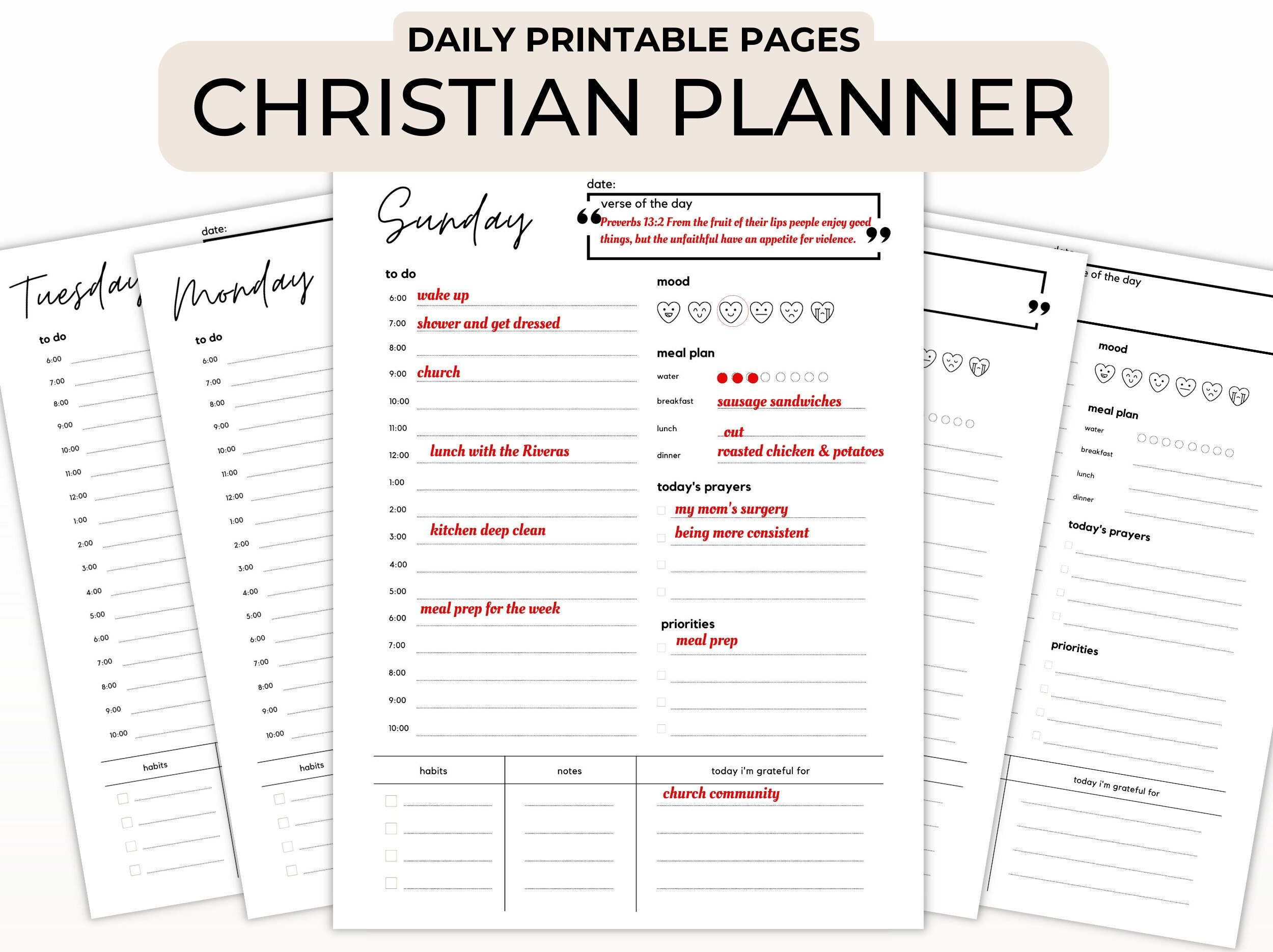 Christian Daily Planner Printable Pages Goal Planning Minimal ...