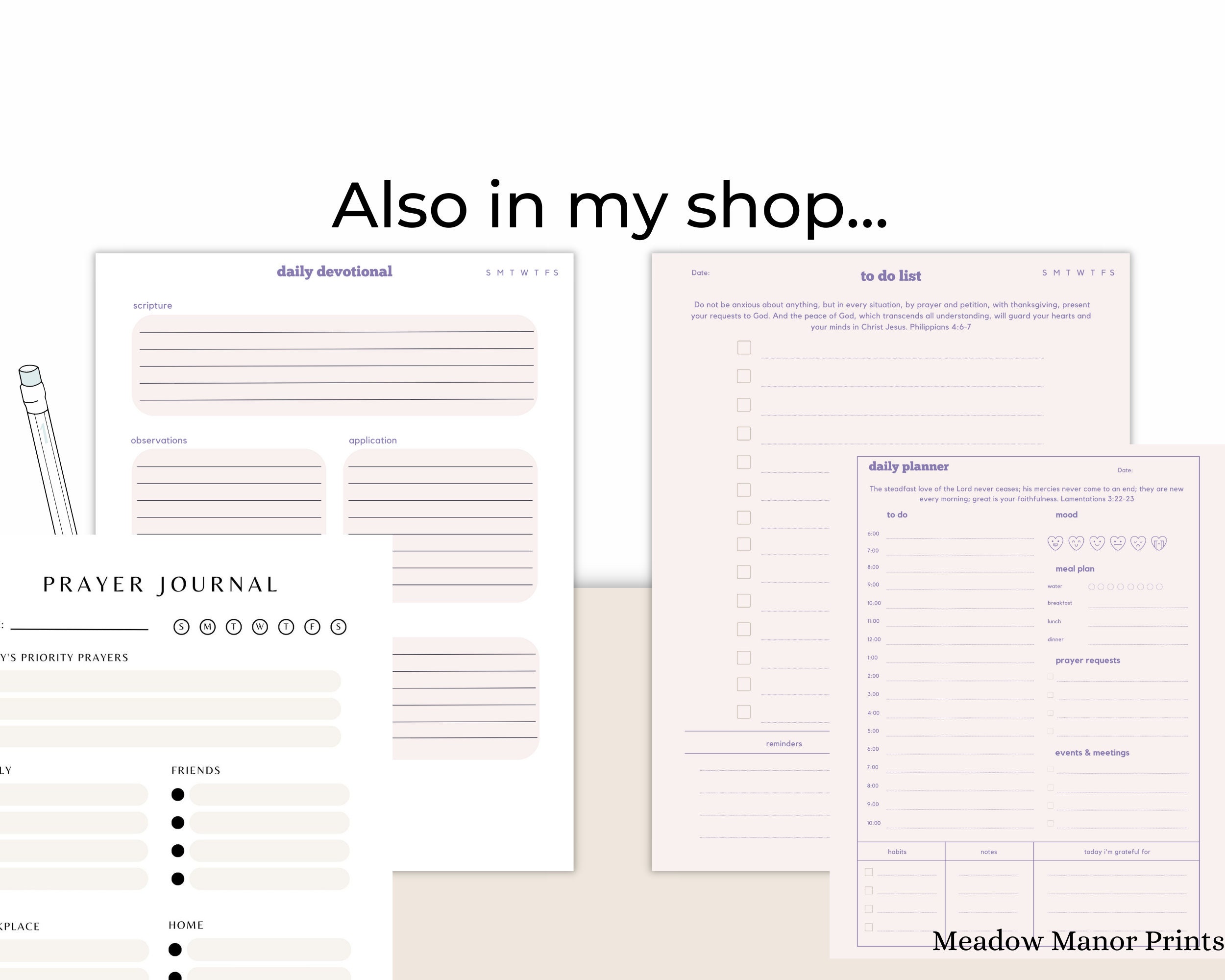 Christian Daily Planner Printable Pages Minimalist Faith Digital ...