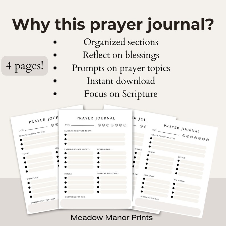Prayer Journal Printable Prayer List Devotional Notebook Prayer Cards ...