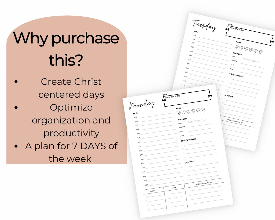 Christian Daily Planner Printable Pages Goal Planning Minimal ...