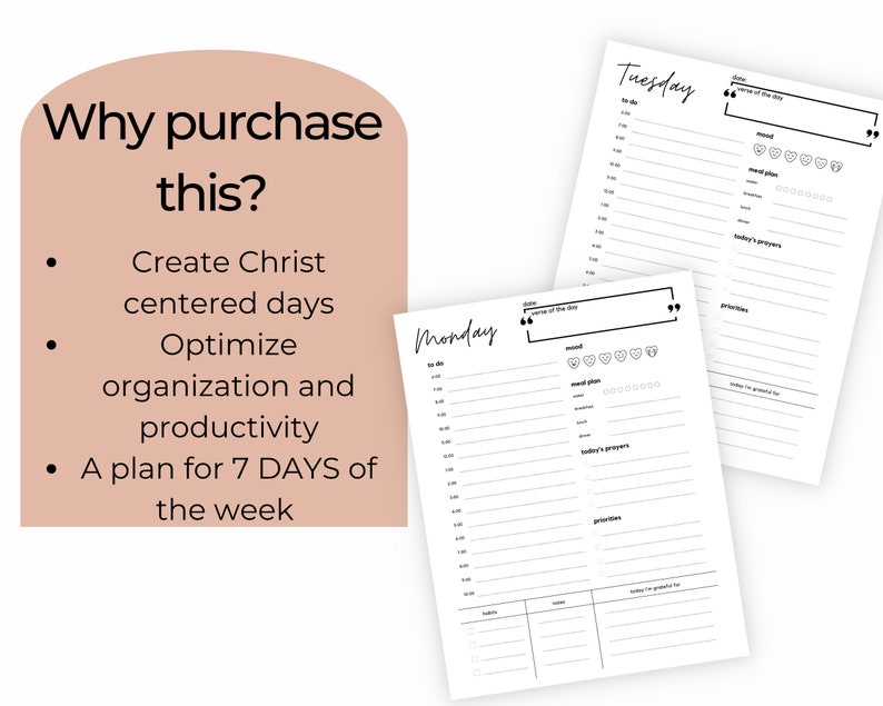 Christian Daily Planner Printable Pages Minimalist Faith Digital ...