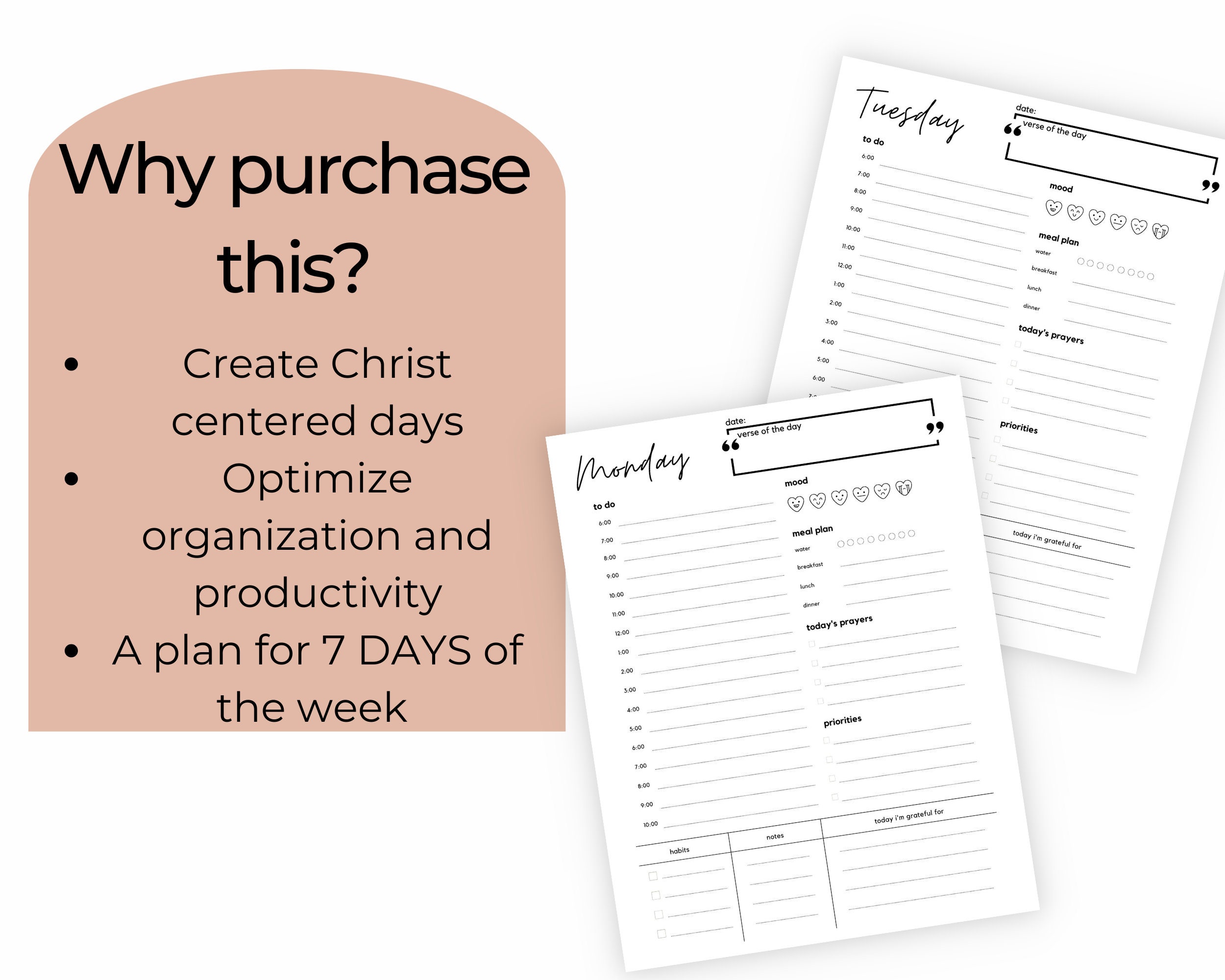 Christian Daily Planner Printable Pages Goal Planning Minimal ...