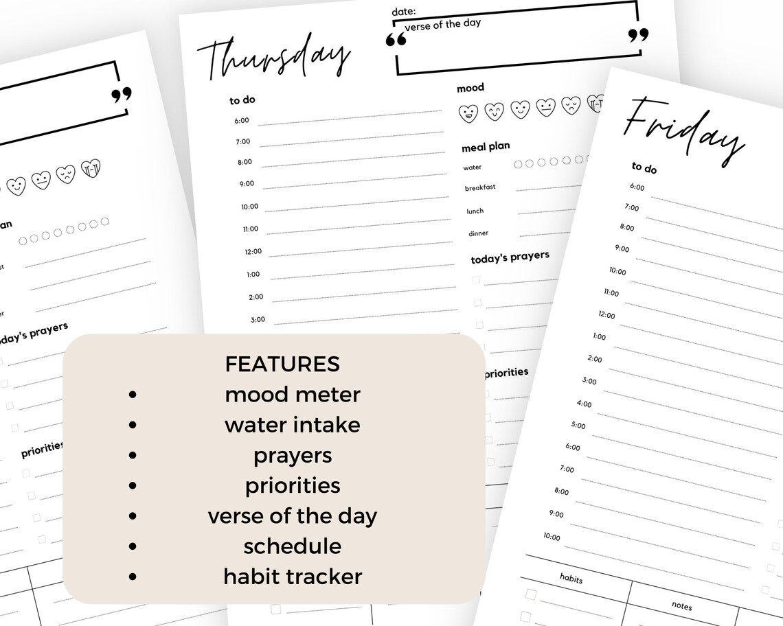 Christian Daily Planner Printable Pages Goal Planning Minimal ...