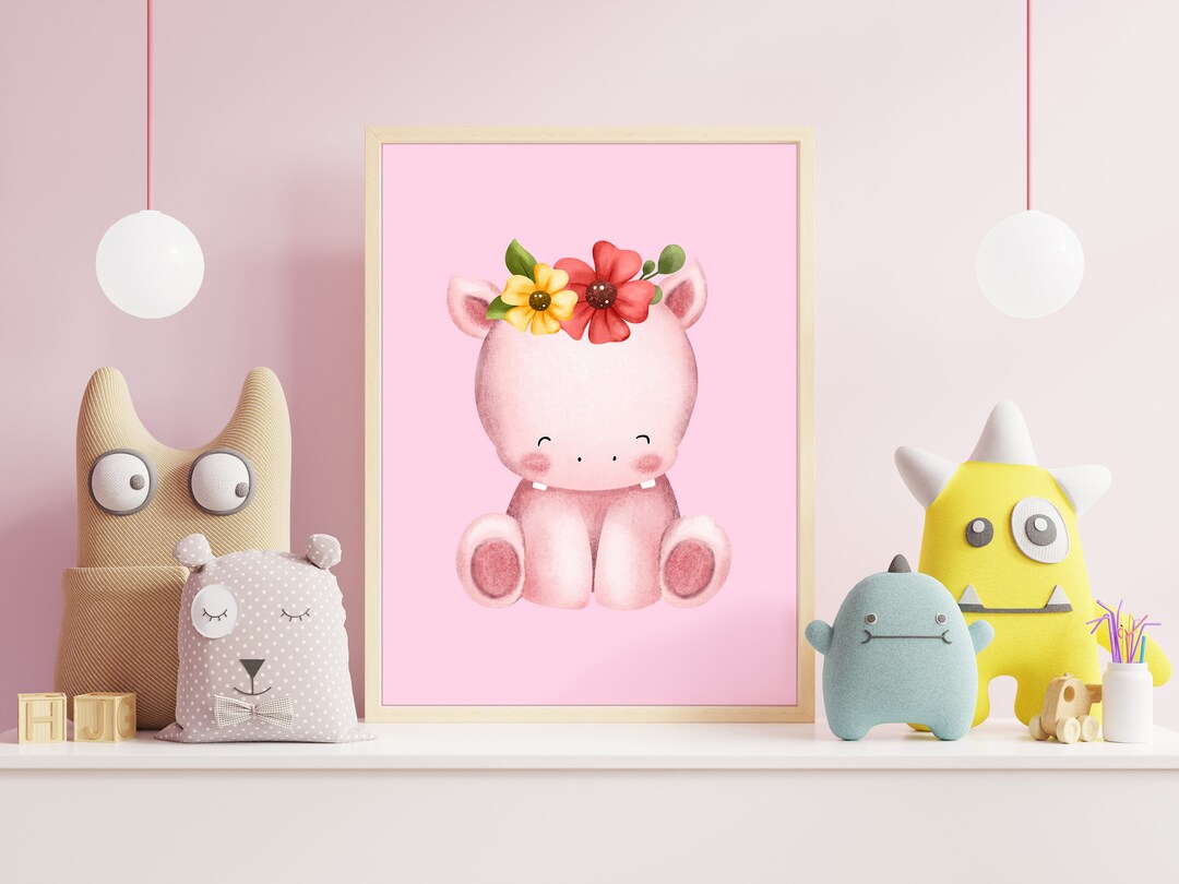 Pretty Pink Hippo: Cute Baby Hippo Nursery Art, Digital Nursery Art ...