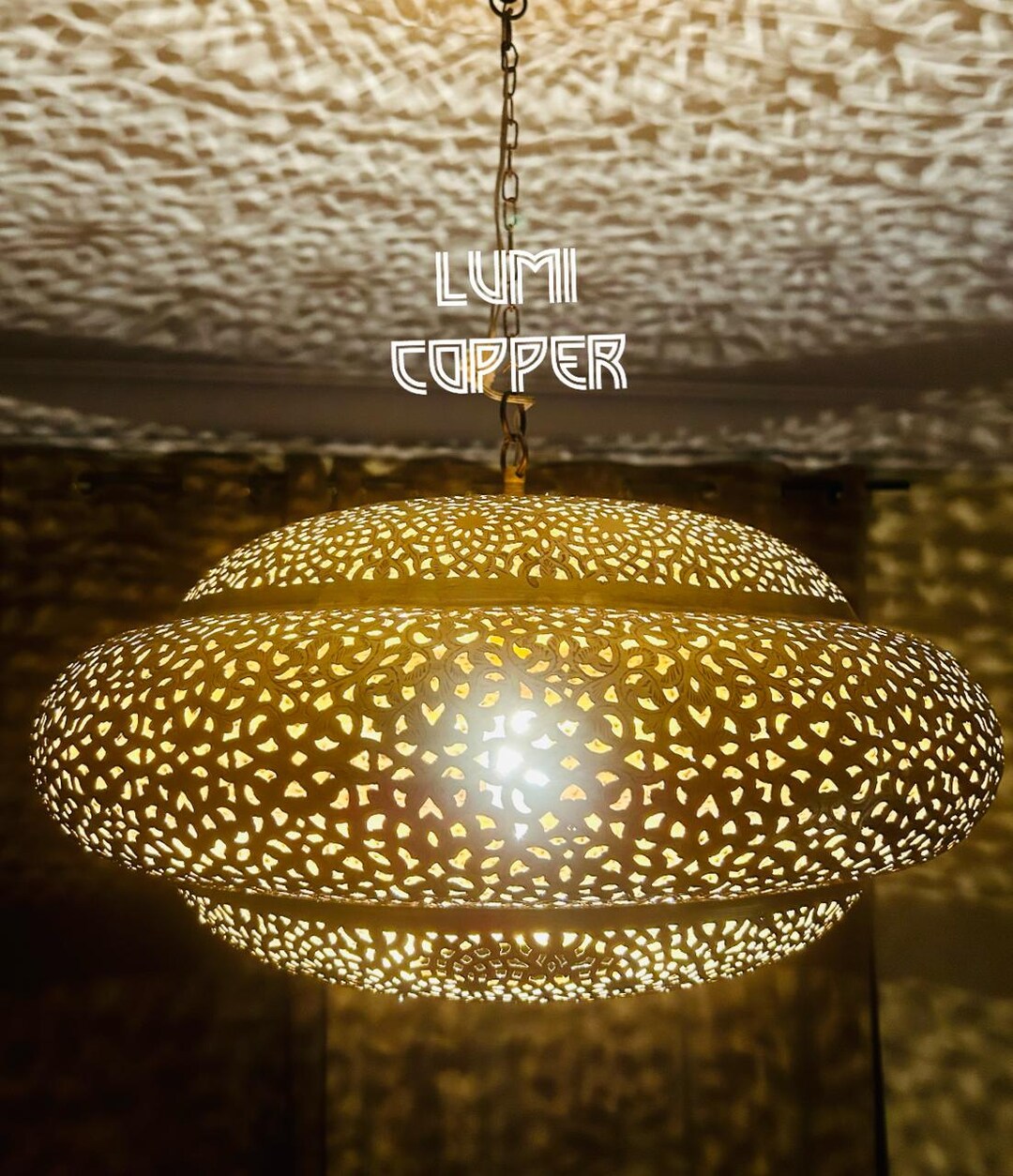 Moroccan Pendant Light, Handcrafted Lamp, Gold Copper, Oriental Design ...