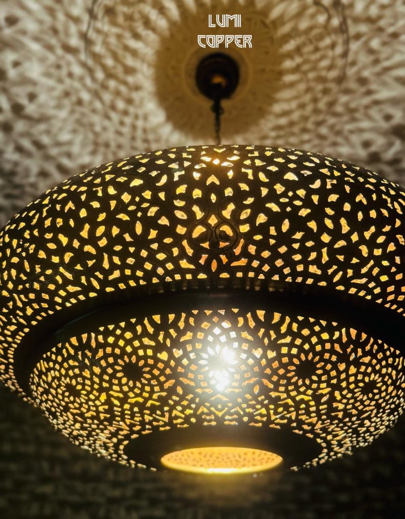 Moroccan Pendant Light, Handcrafted Lamp, Gold Copper, Oriental Design ...