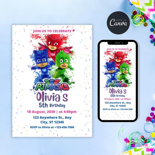 Pj Party Invitation - Etsy