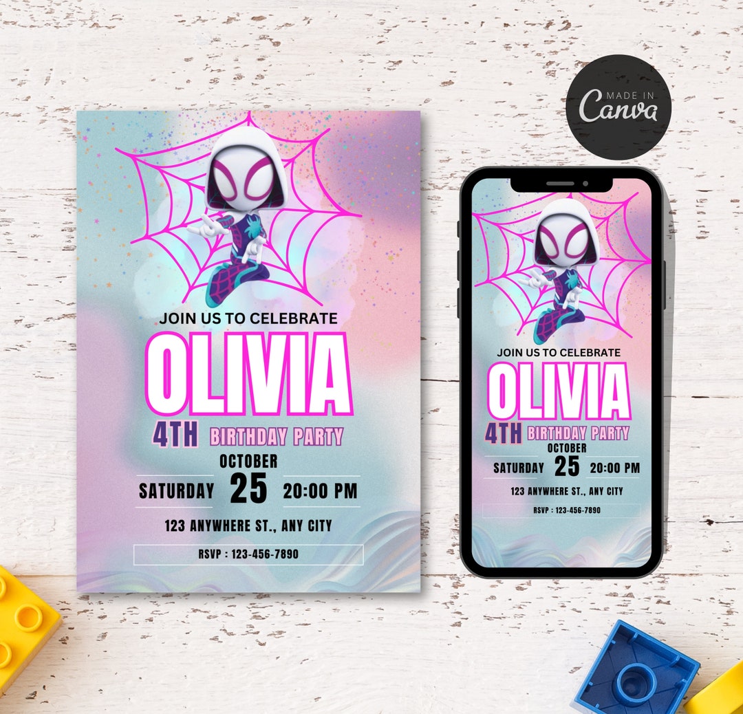 Ghost Spider Birthday Invitation Editable Spider Gwen Invite - Etsy Ghost Spider Birthday Invitation Editable Spider Gwen Invite - Etsy