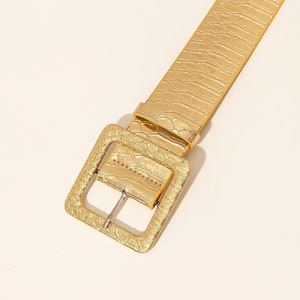 Gold Wide Buckle Belt, Gold Square Belt, Gold Wide Belt, Gold Dress ...