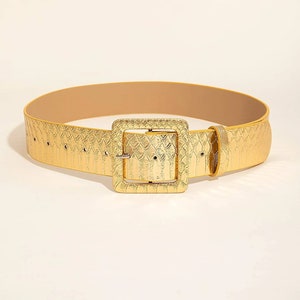 Gold Wide Buckle Belt, Gold Square Belt, Gold Wide Belt, Gold Dress ...