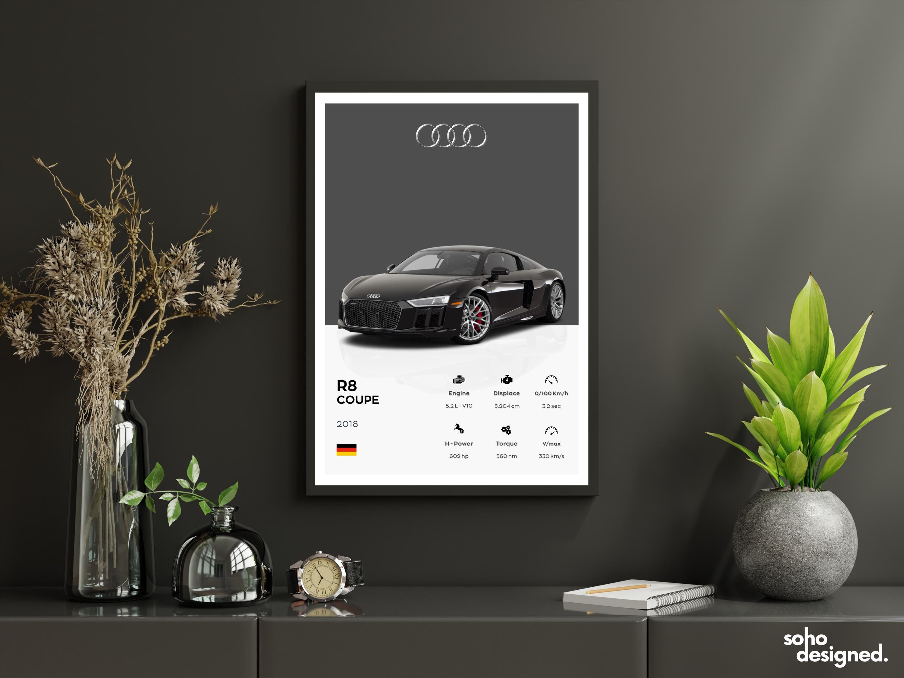 Audi R8 Wall Art, Audi R8 Wall Poster, Audi Wall Art, Printable Car ...