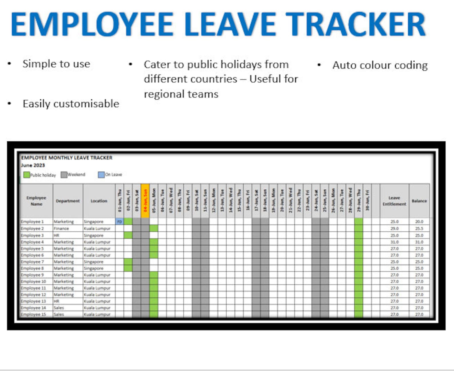Employee Leave Tracker With Dashboard | Leave Planner | Absence Tracker ...