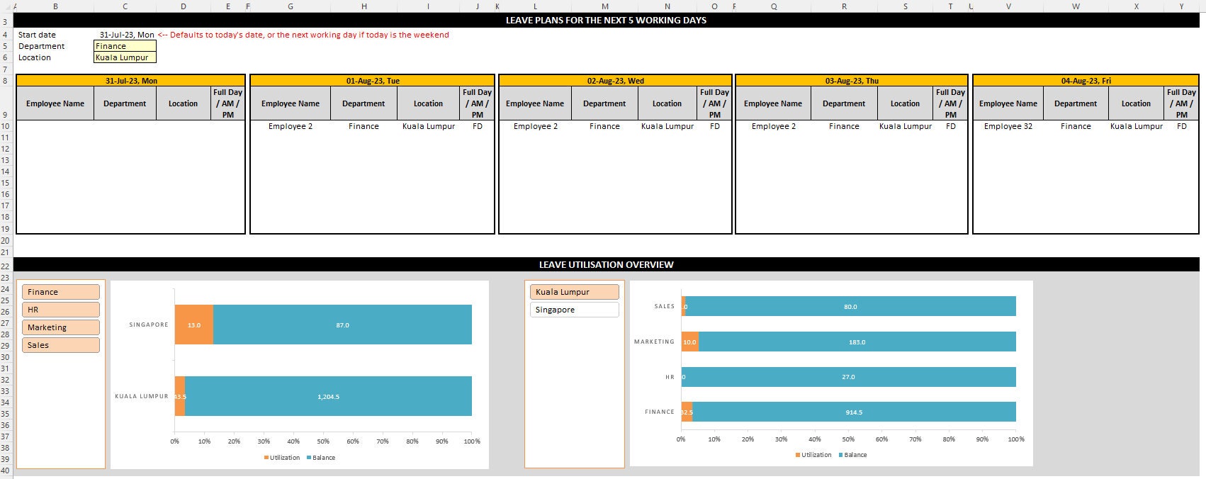 Employee Leave Tracker With Dashboard | Leave Planner | Absence Tracker ...