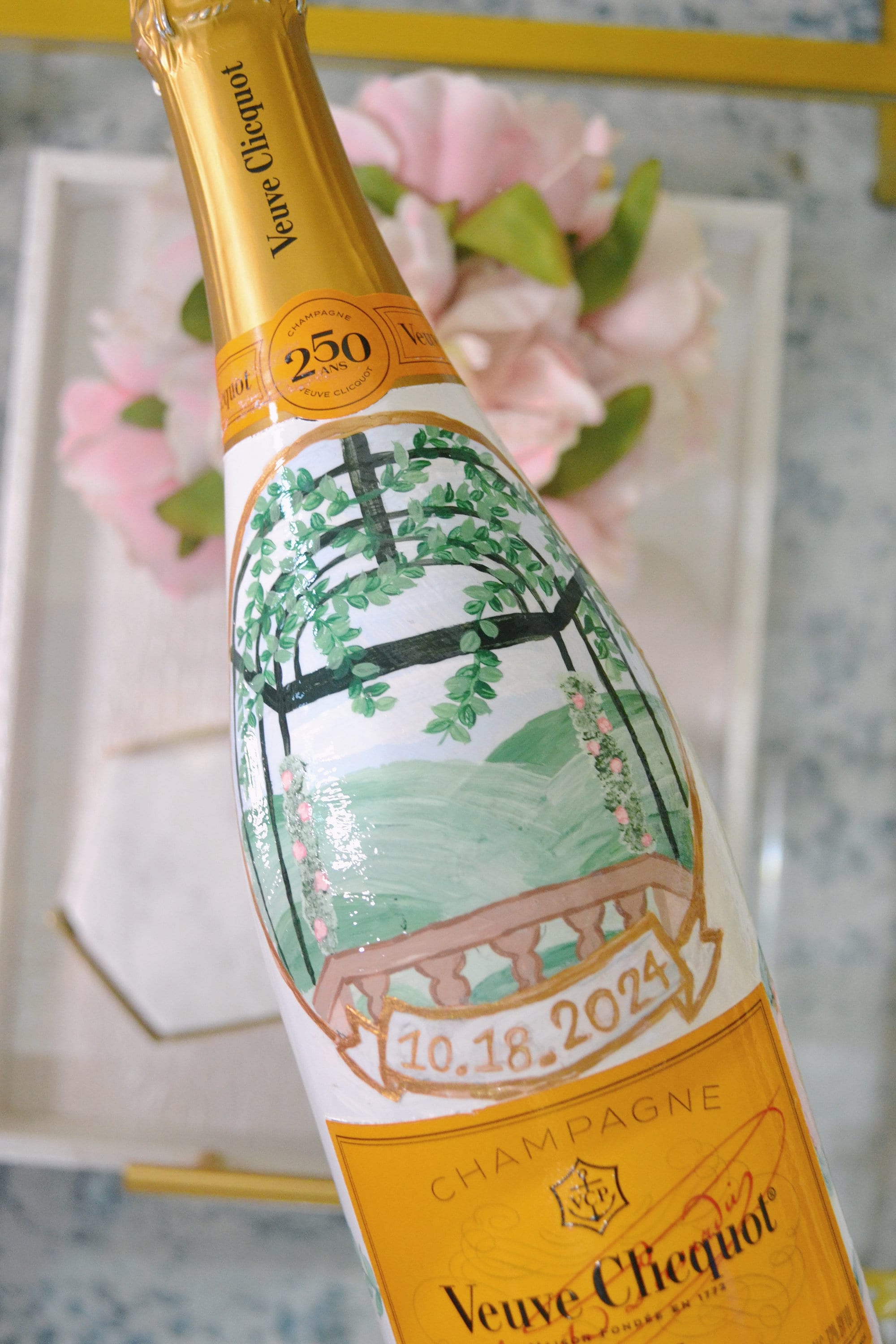 Painted Champagne Bottle Custom Hand Painted Champagne Bottle Wedding ...