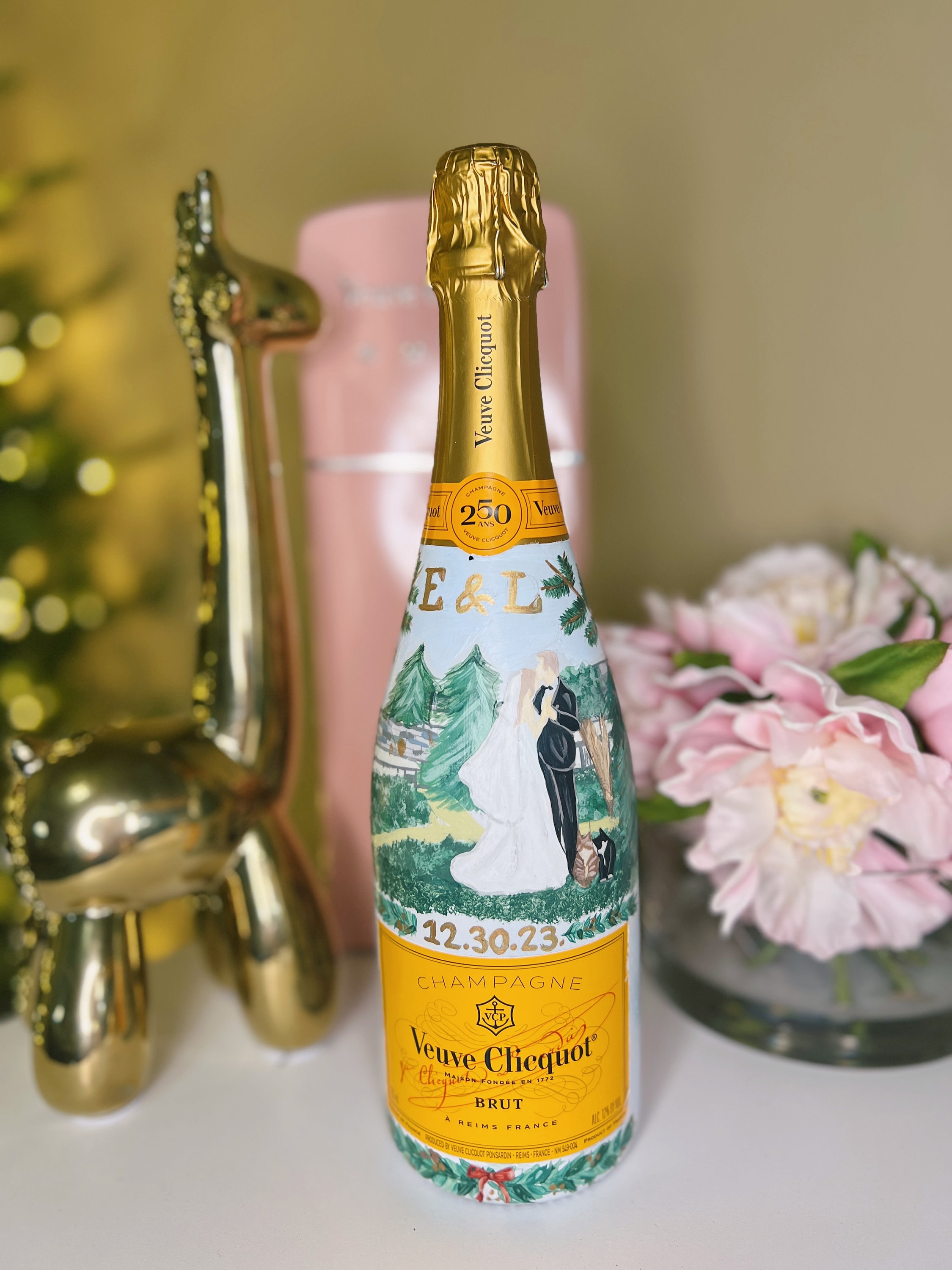 Painted Champagne Bottle Custom Hand Painted Champagne Bottle Wedding ...