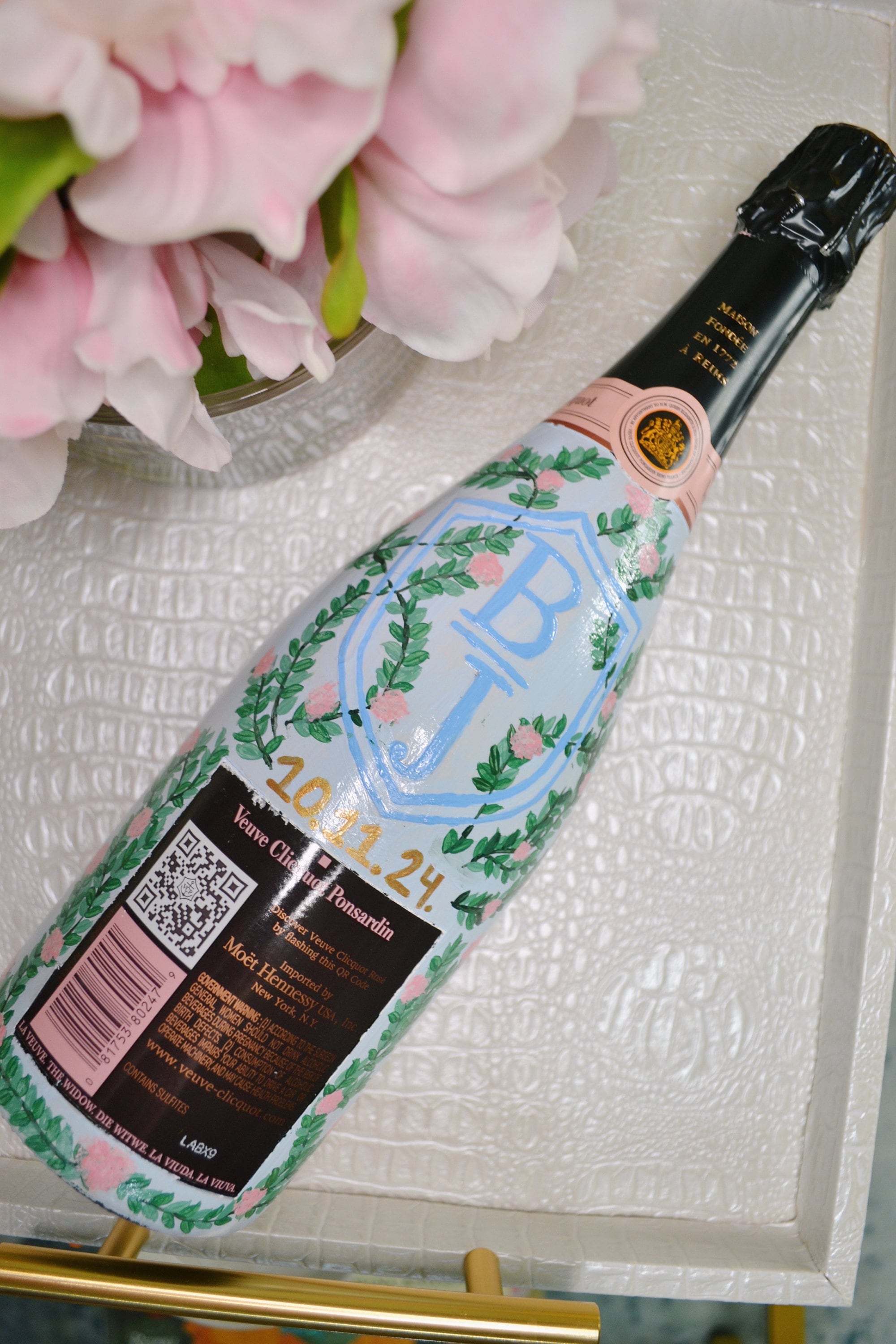 Painted Champagne Bottle Custom Hand Painted Champagne Bottle Wedding ...