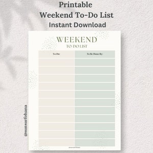 Printable Weekend To-do List, Instant Download, Minimal Productivity ...