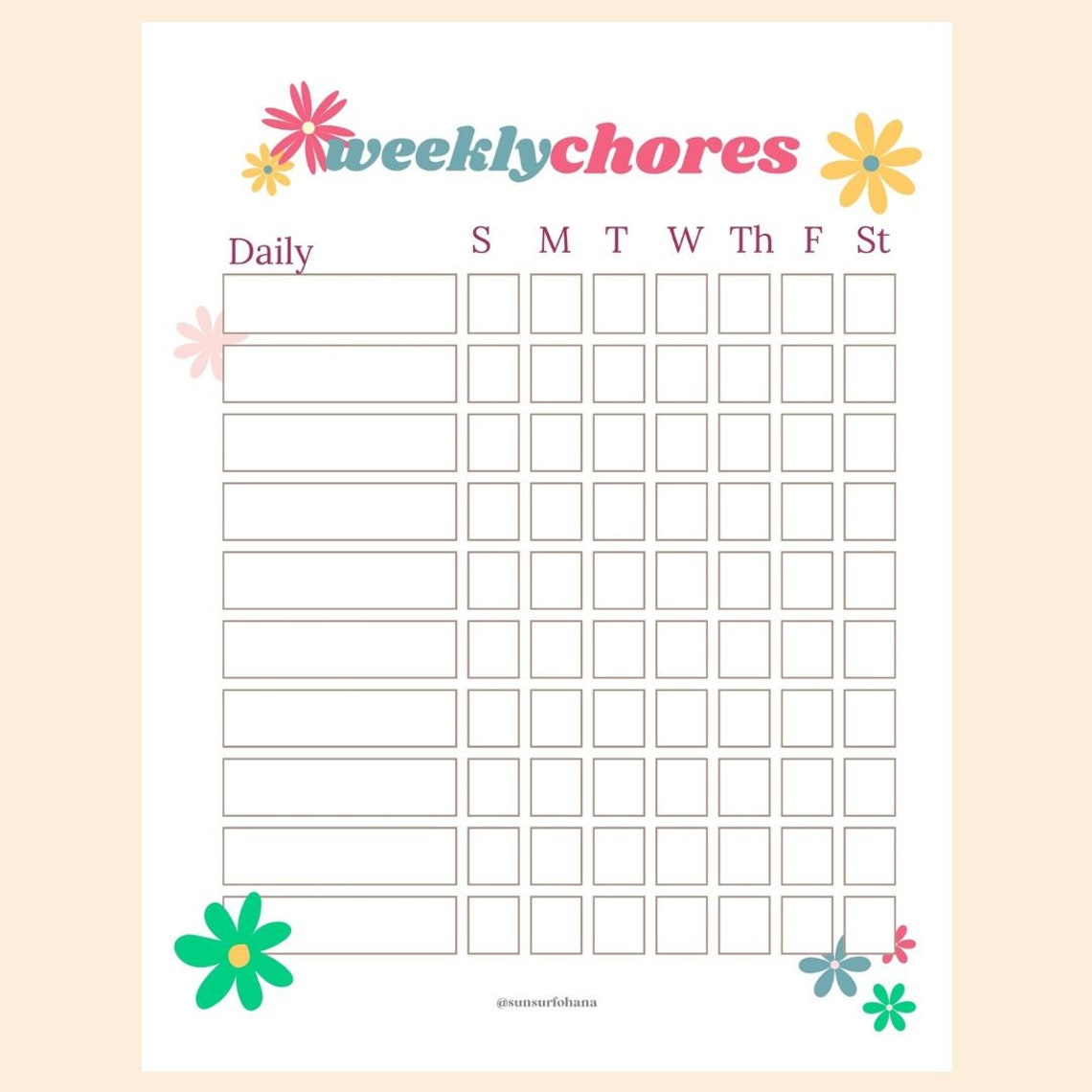 Printable Kids Chore Chart, Chore Chart for Kids, Kids Routine, Weekly ...