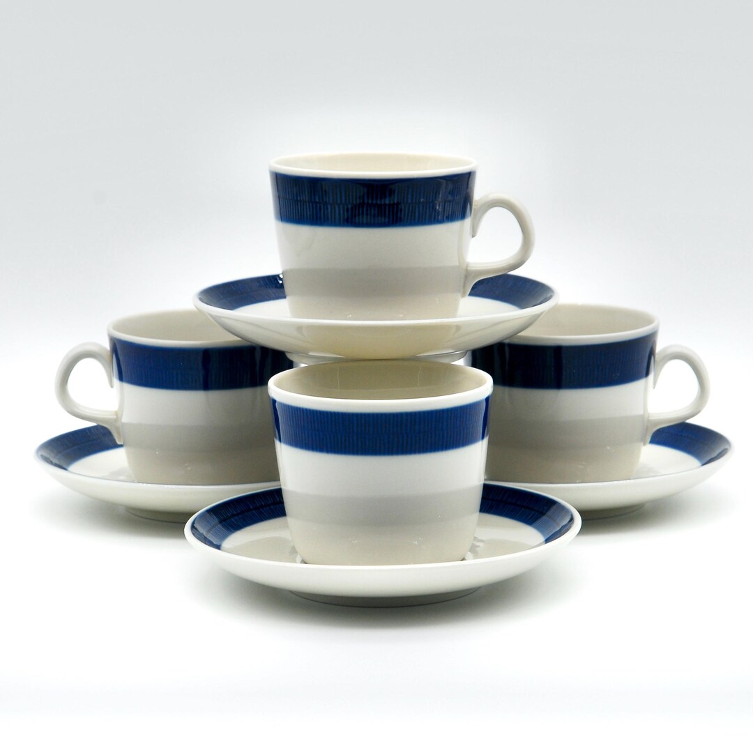 RORSTRAND RARE Koka Blue koka Blå VDN KA17 Coffee Cup & Saucer Sets 4 ...