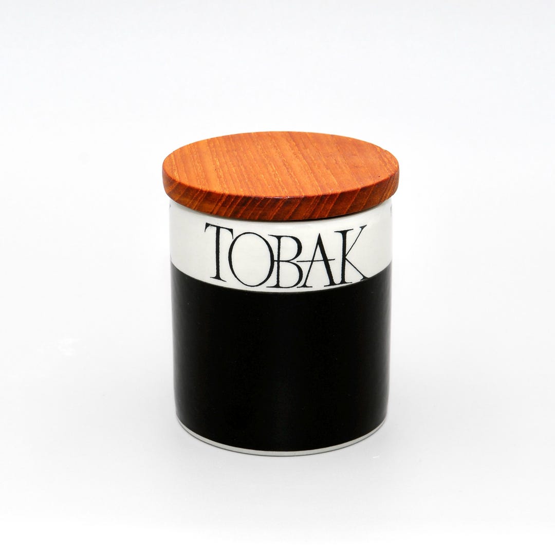 Rörstrand “TOBAK” (tobacco) Storage Jar With Lid, Model MW77 (black ...