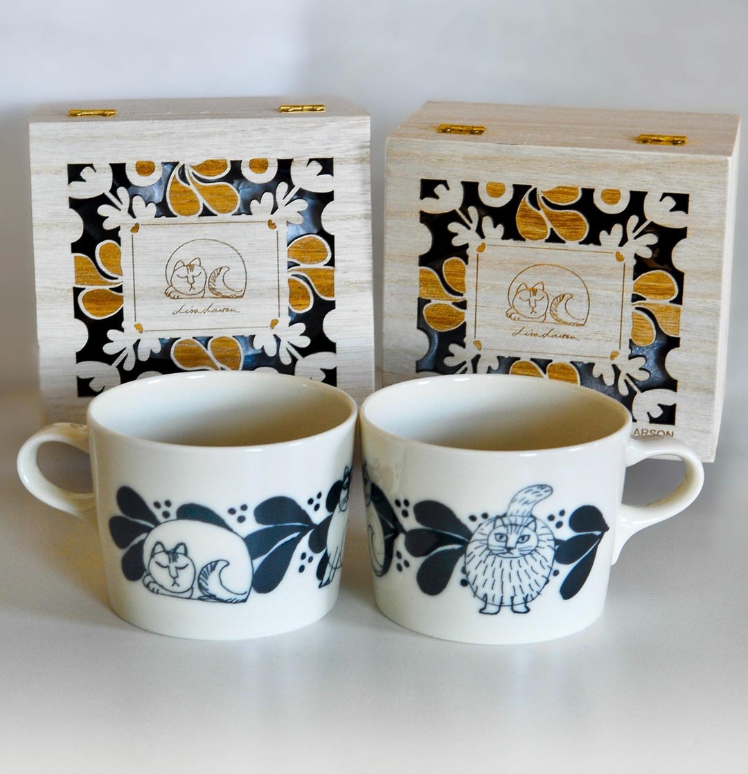 LISA LARSON for YAMAKA - "sketch Cats" Series Mugs — Rare Set of Two (2 ...