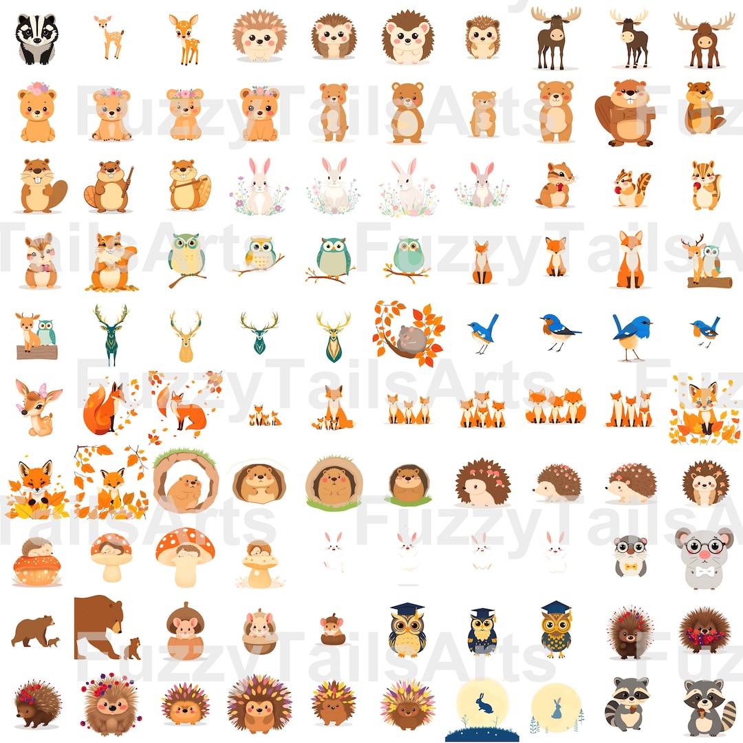 155 Woodland Animals Clipart Bundle – Flat Design Forest Creatures ...