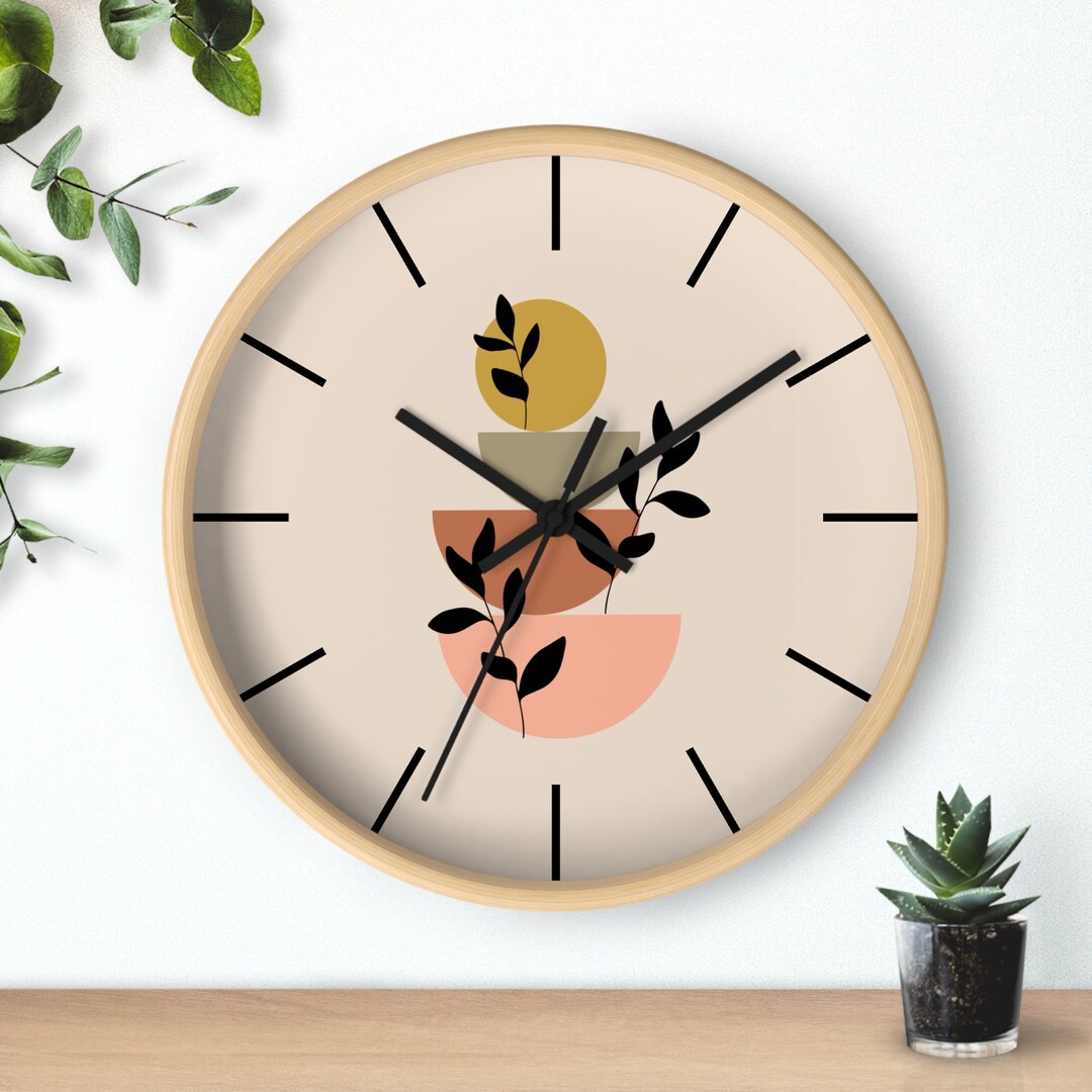 Simple Boho Design Wall Clock, Wooden Frame Silent Wall Clock ...