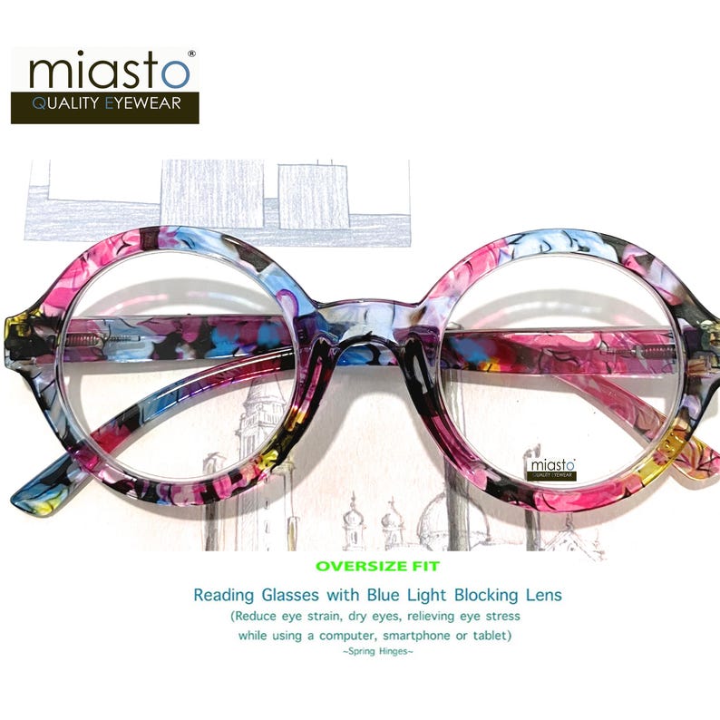 Computer Reading Glasses anti-blue Light apfel Colorful Large Round ...
