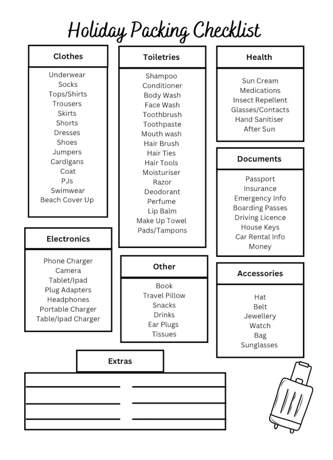 Holiday Packing Checklist, Packing Checklist, Holiday Checklist, Printable - Etsy UK