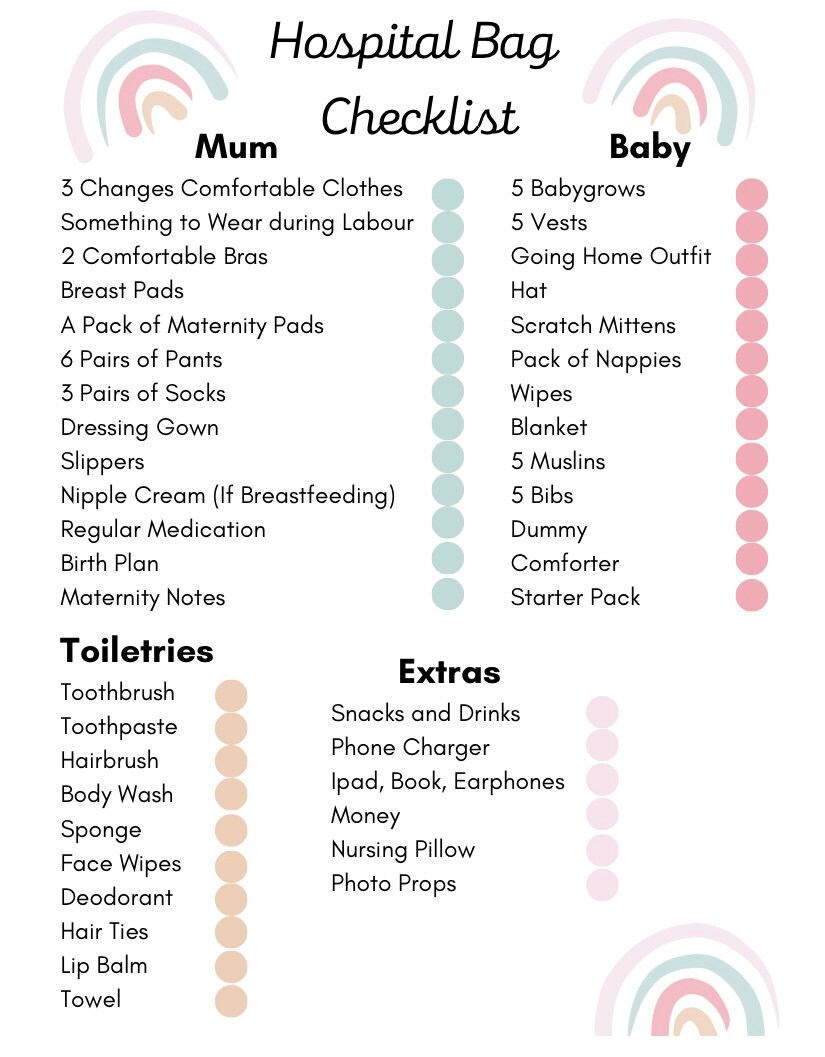 Hospital Bag Checklist, Labour Checklist, Mum and Baby Checklist ...