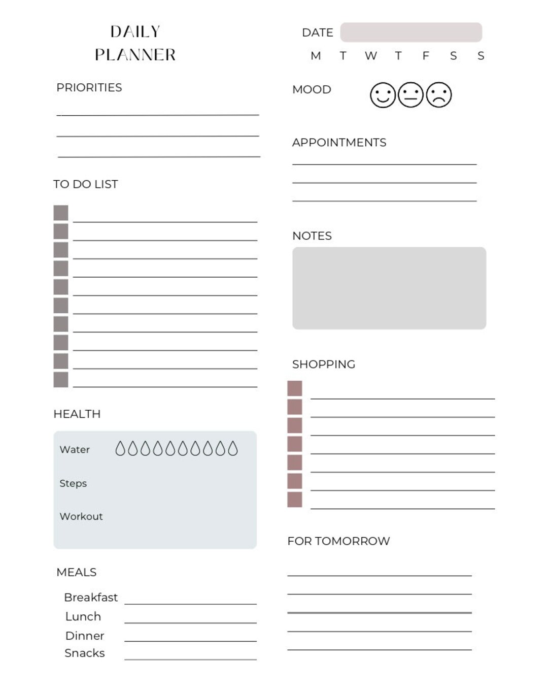 Daily Planner Daily Organiser Printable Instant Download - Etsy