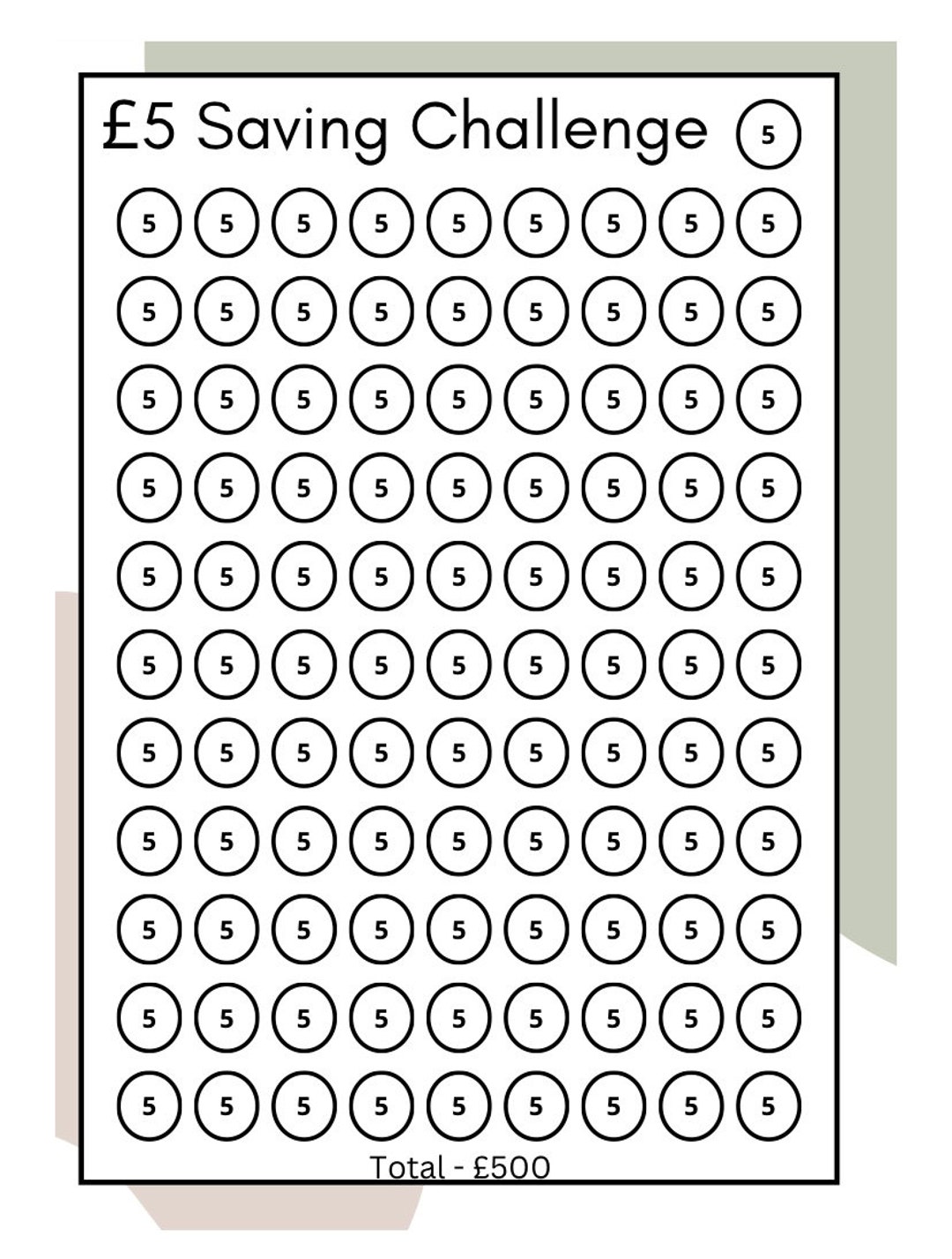 5 Pounds Saving Challenge, Low Budget Saving, Printable - Etsy