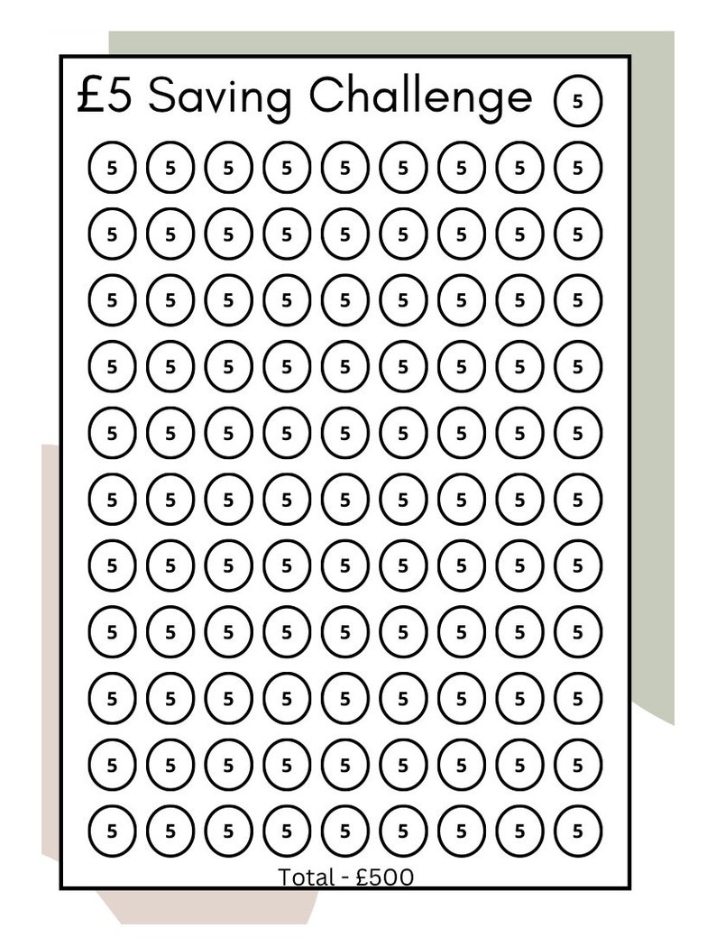 5 Pounds Saving Challenge, Low Budget Saving, Printable - Etsy