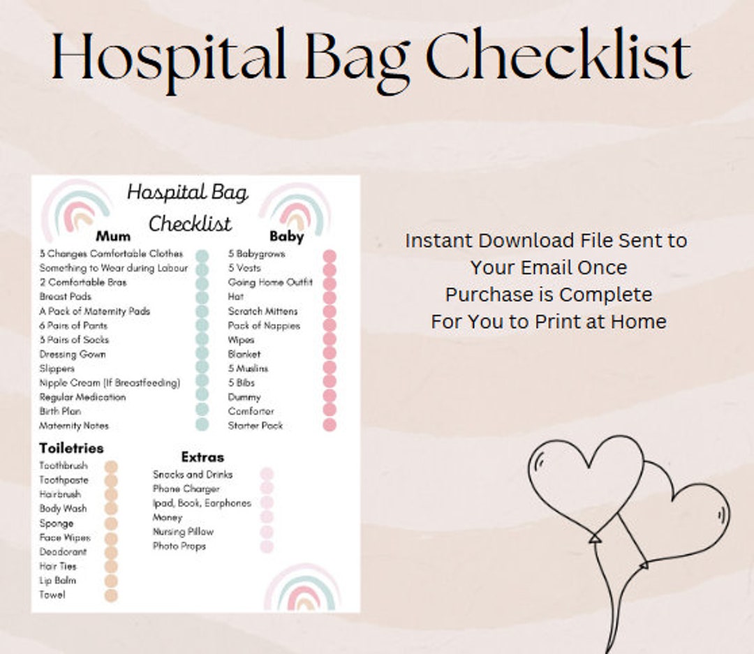 Hospital Bag Checklist, Labour Checklist, Mum and Baby Checklist ...