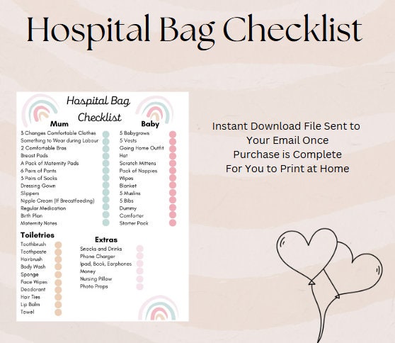Hospital Bag Checklist, Labour Checklist, Mum and Baby Checklist ...