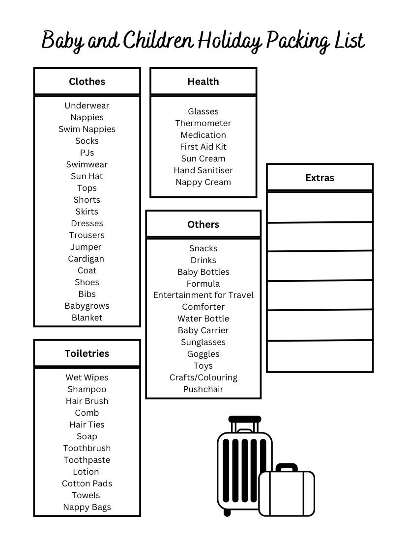 Family Holiday Packing Checklists, Adults, Babies and Children ...