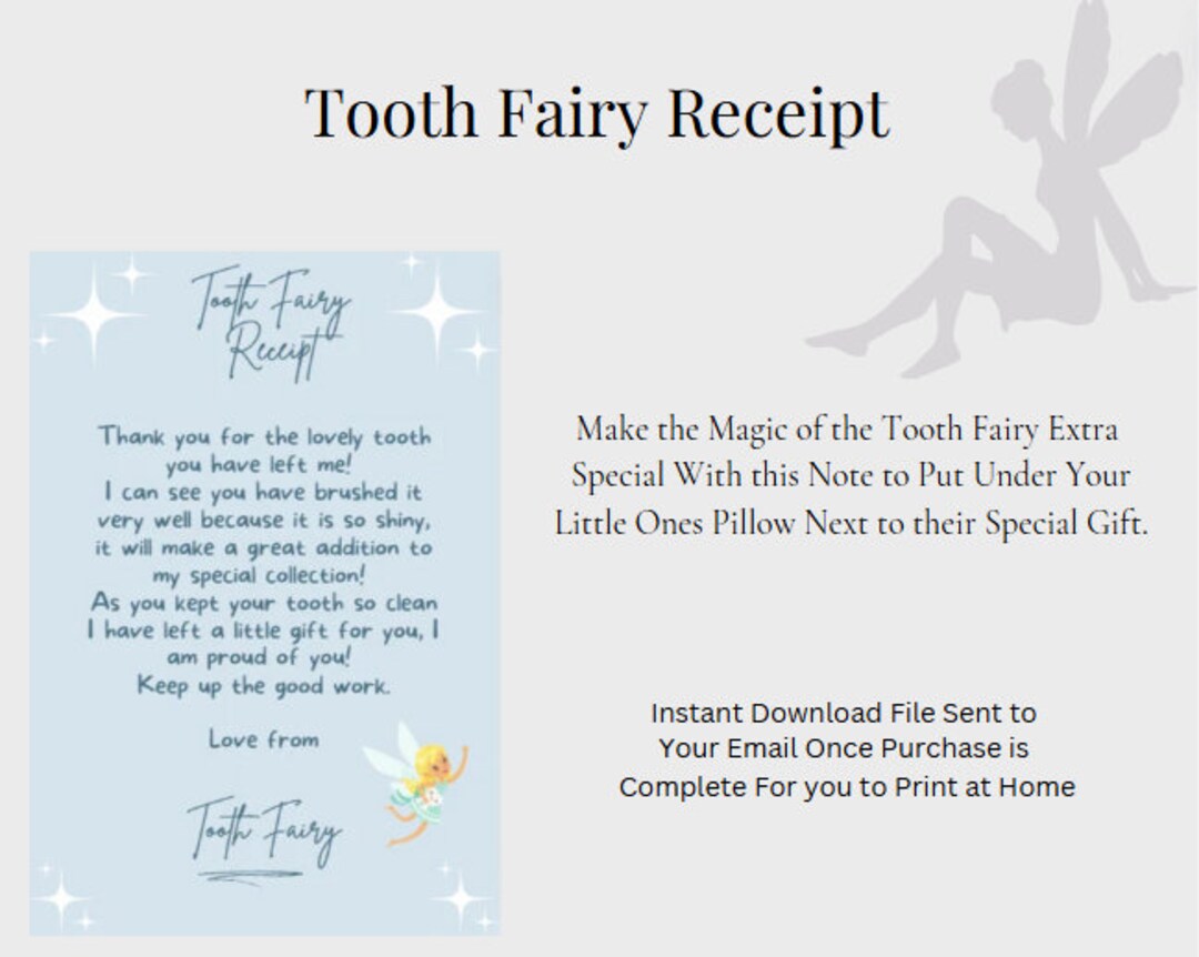 Minimalist Tooth Fairy Receipt, Instant Download, Printable - Etsy