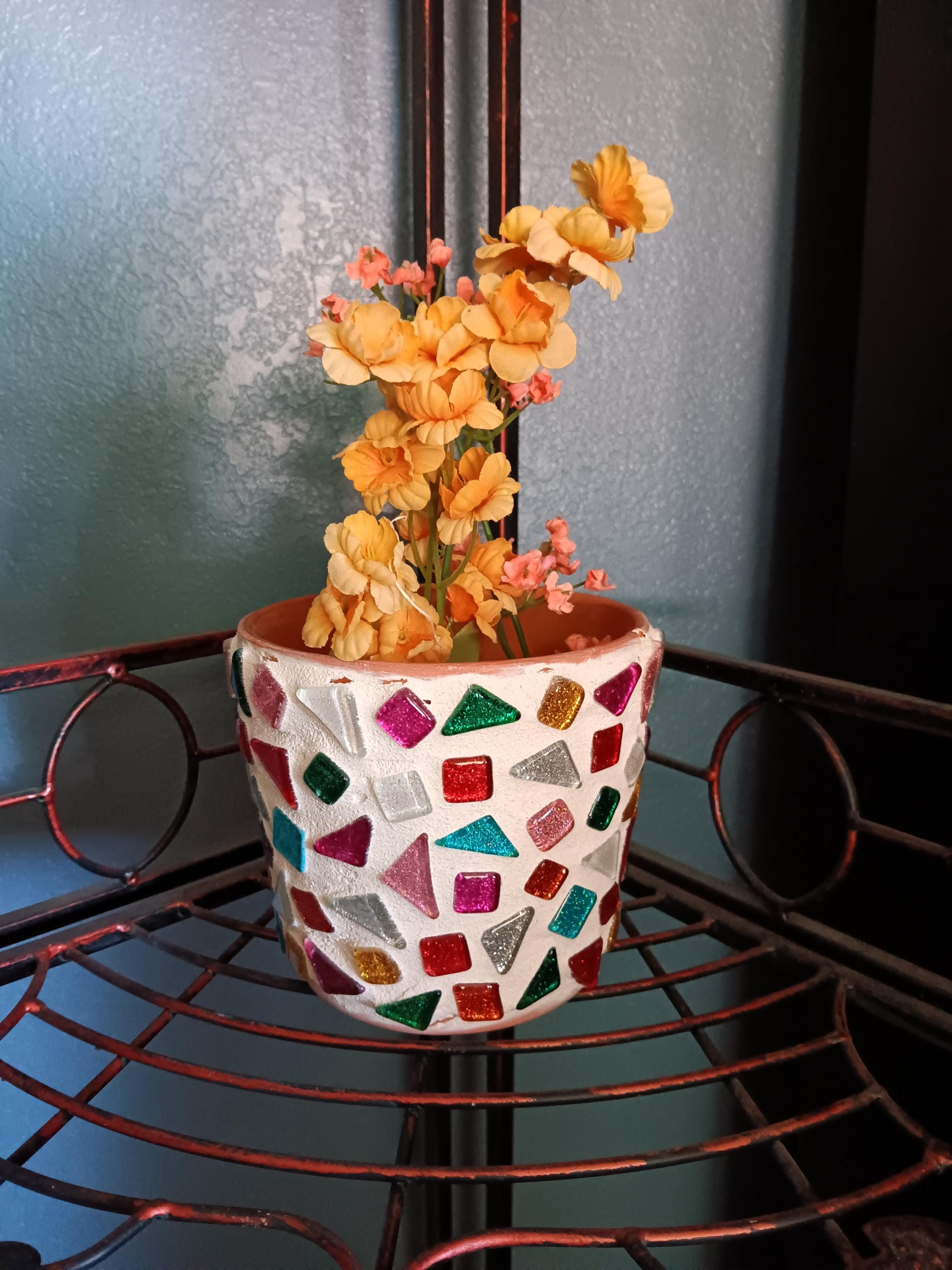 Round Multi Colored Mosaic Pot - Etsy