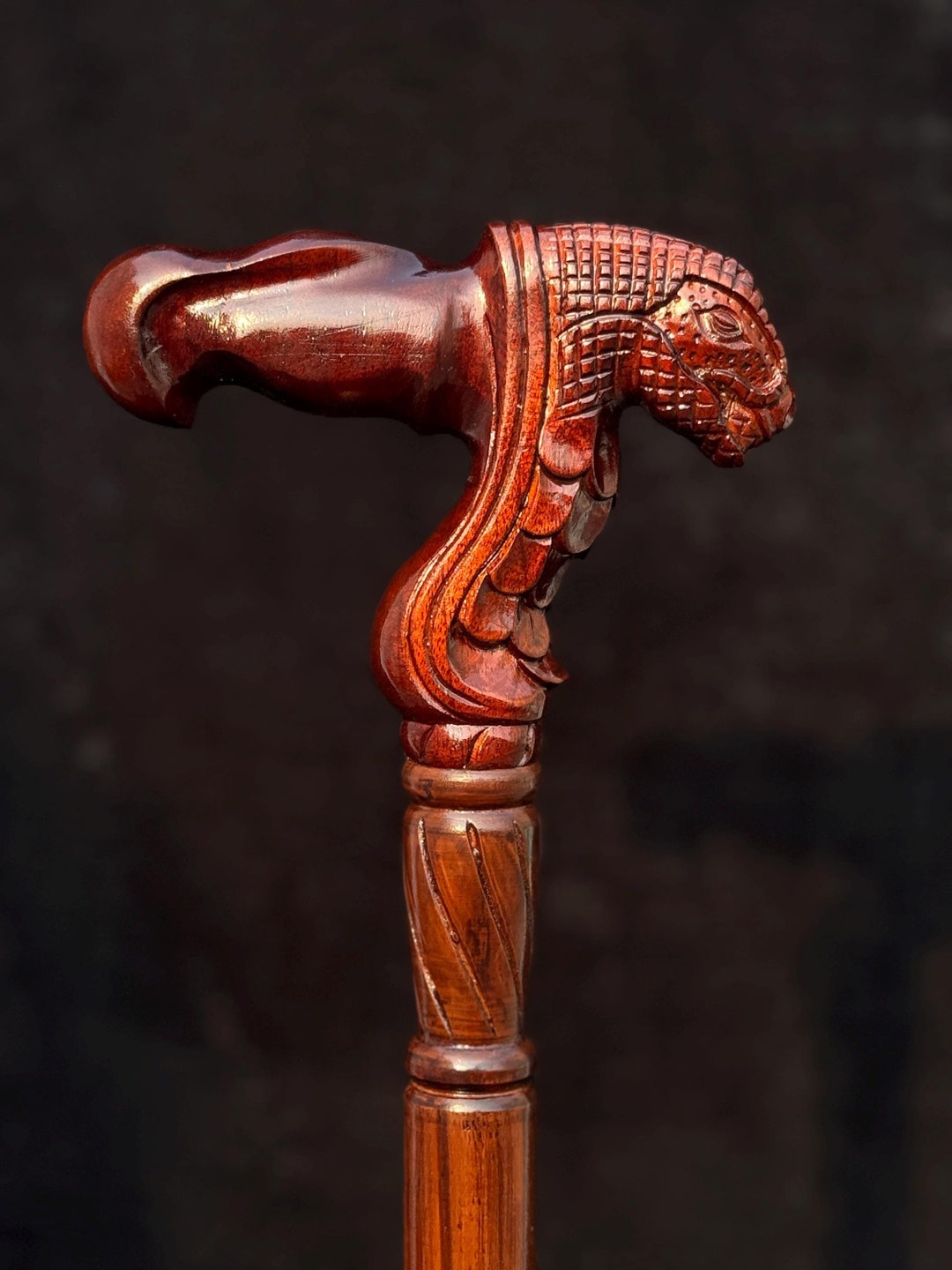 Handcrafted Wooden Carved Cane Featuring a Dinosaur Design Best Gift ...