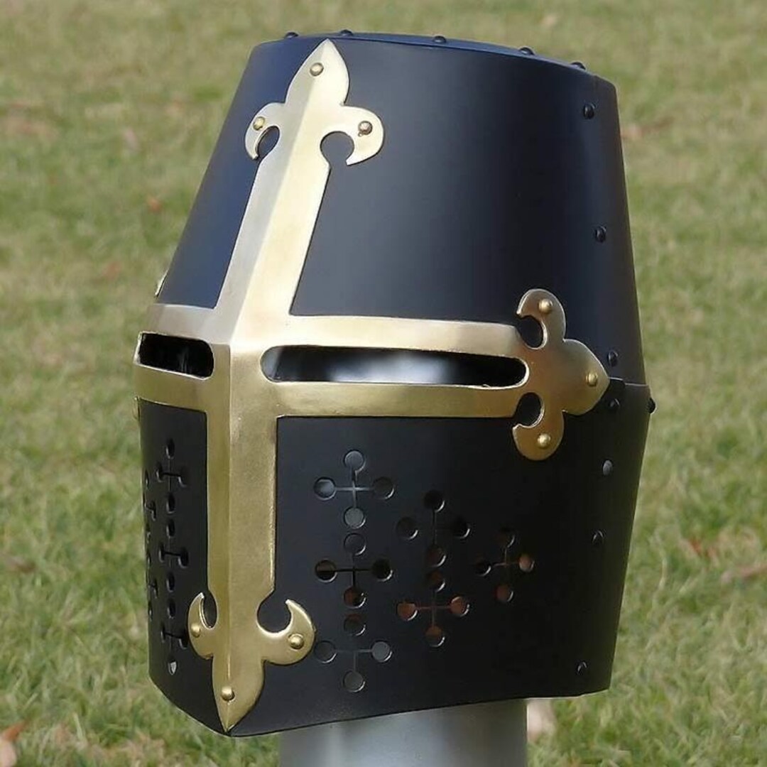 Black Great Helmet With Brass Cross – Medieval Knight Combat Helmet - Etsy