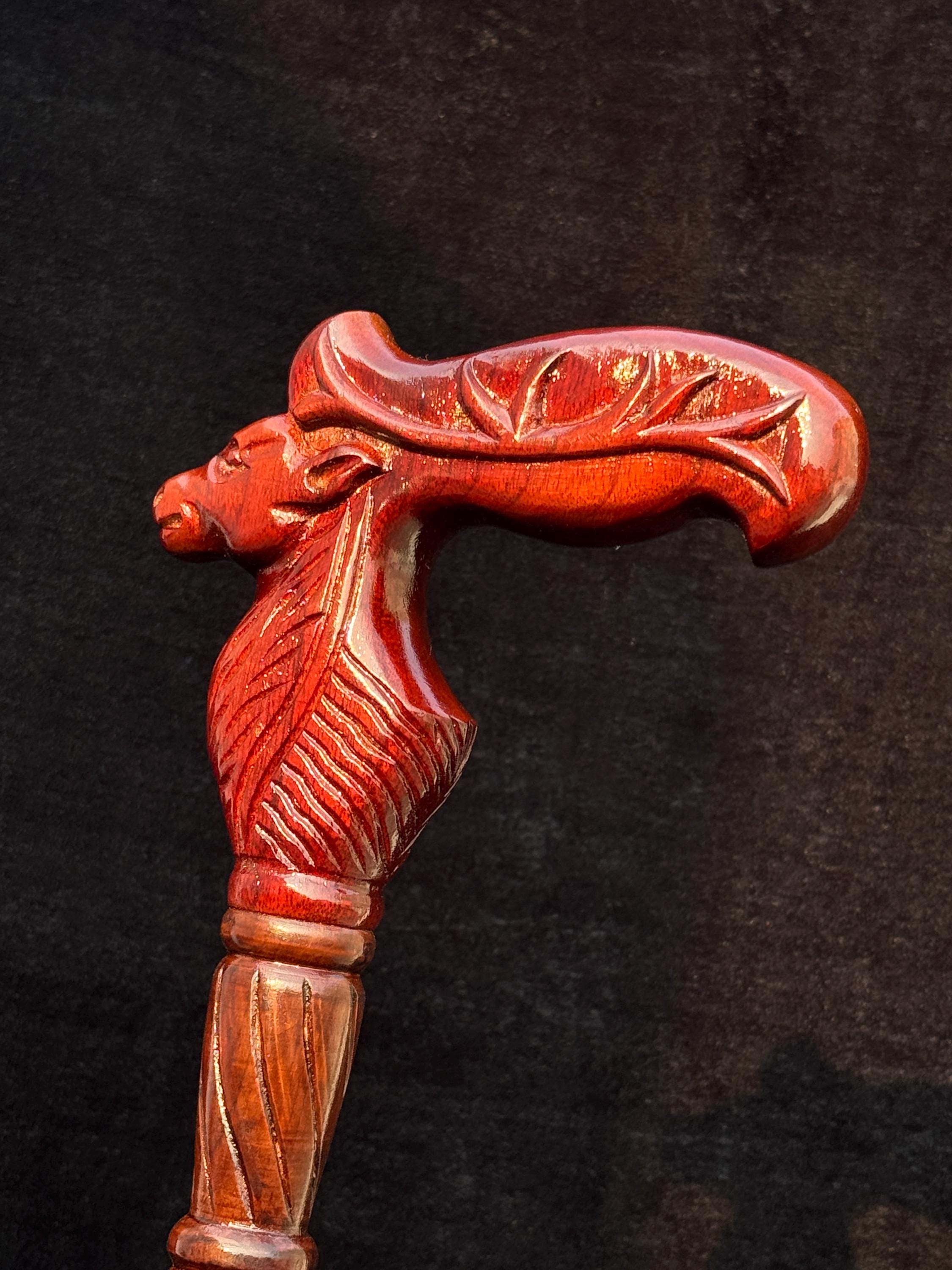 Reindeer Wooden Hand Carved Cane Artistic Hand Carved Walking Stick for ...