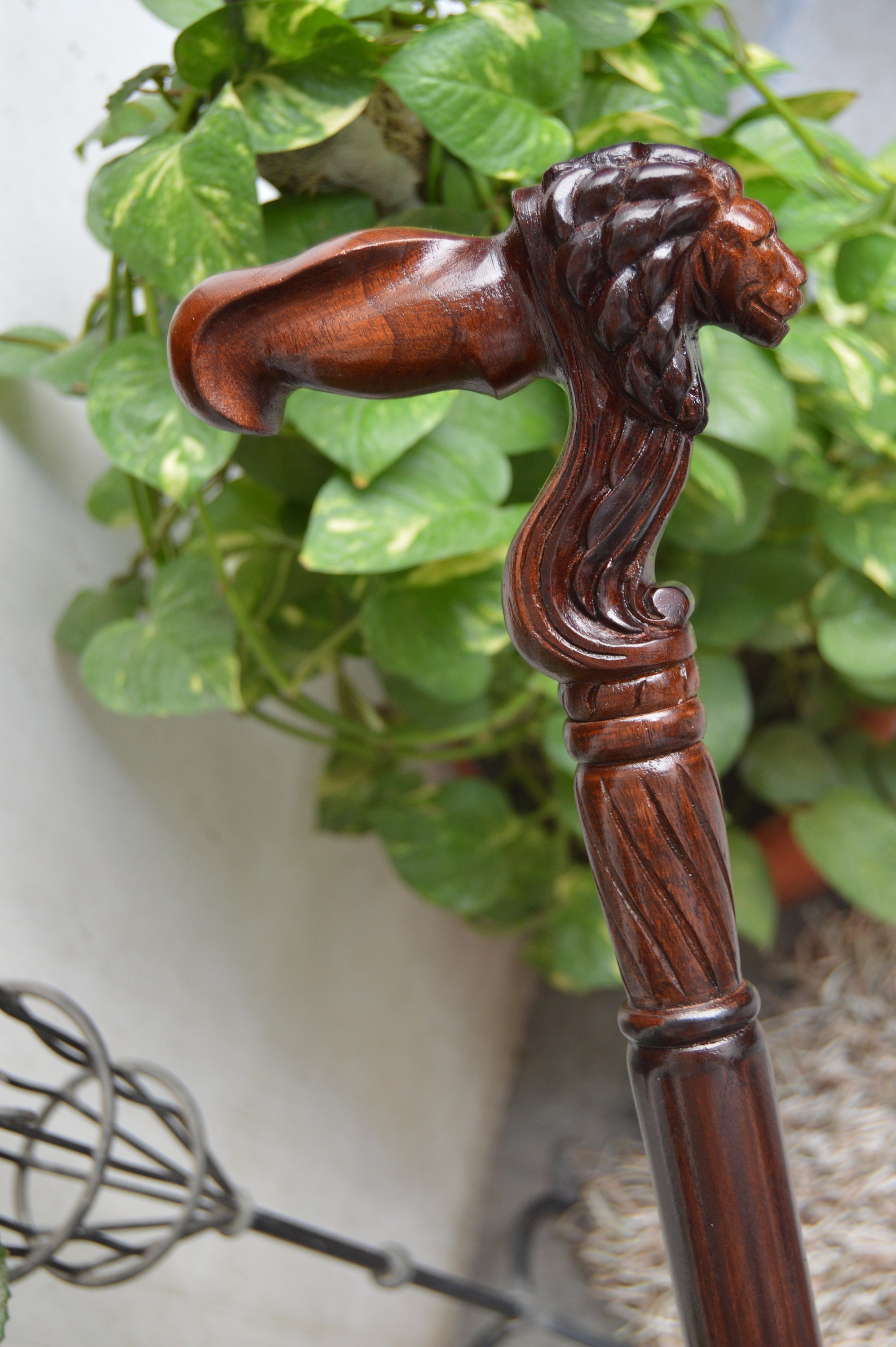 Lion Face Wooden Carved Walking Stick Cane Handmade Wood Crafted ...