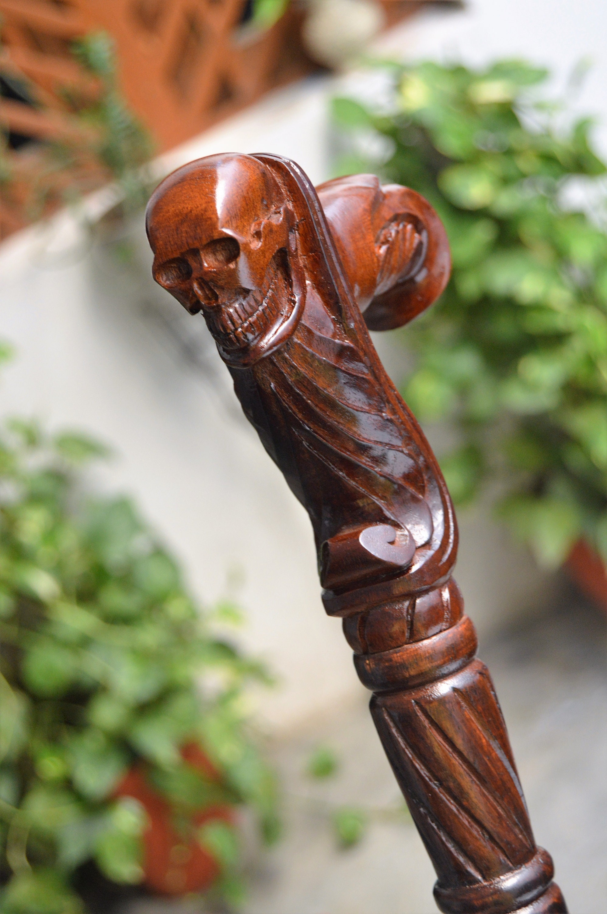 Skull Wooden Hand Carved Cane Rustic Hand Carved Walking Stick With ...