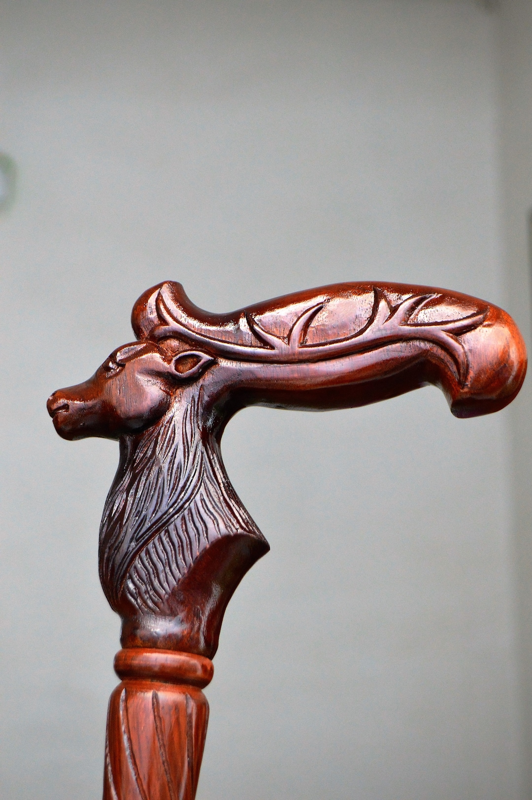 Reindeer Wooden Hand Carved Cane Artistic Hand Carved Walking - Etsy