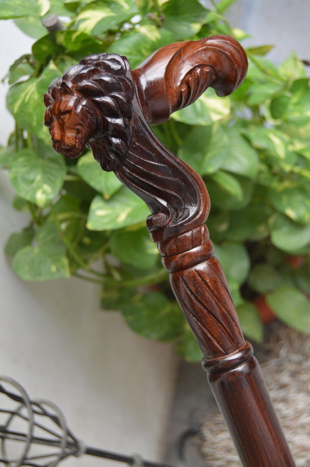Lion Face Wooden Carved Walking Stick Cane Handmade Wood Crafted ...